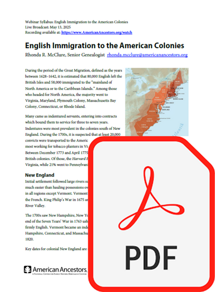 Webinar Syllabus: English Immigration to the American Colonies ...