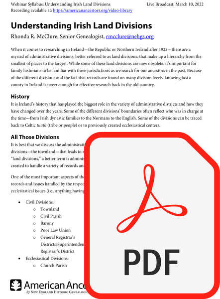 Webinar Syllabus: Understanding Irish Land Divisions – American Ancestors