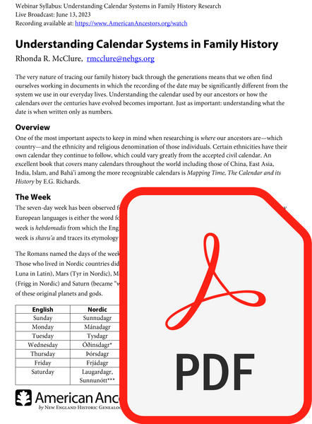 Webinar Syllabus: Understanding Calendar Systems in Family History Res ...