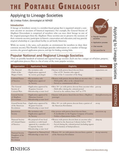 Portable Genealogist: Applying to Lineage Societies – American Ancestors