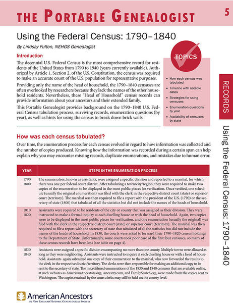 Portable Genealogist: Using the Federal Census: 1790-1840 – American ...