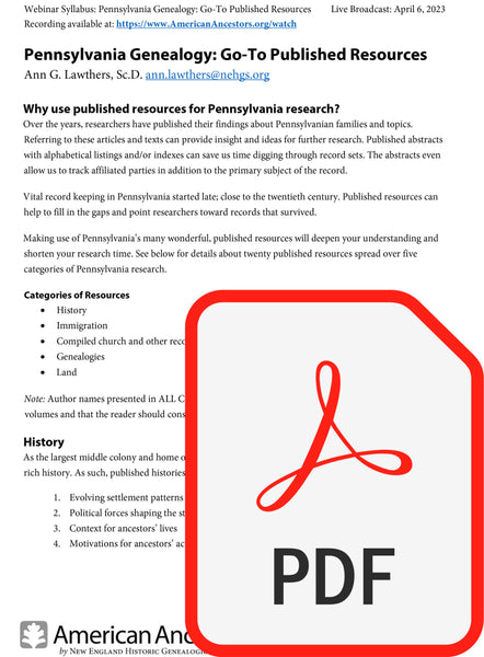 Webinar Syllabus: Pennsylvania Genealogy: Go-To Published Resources ...